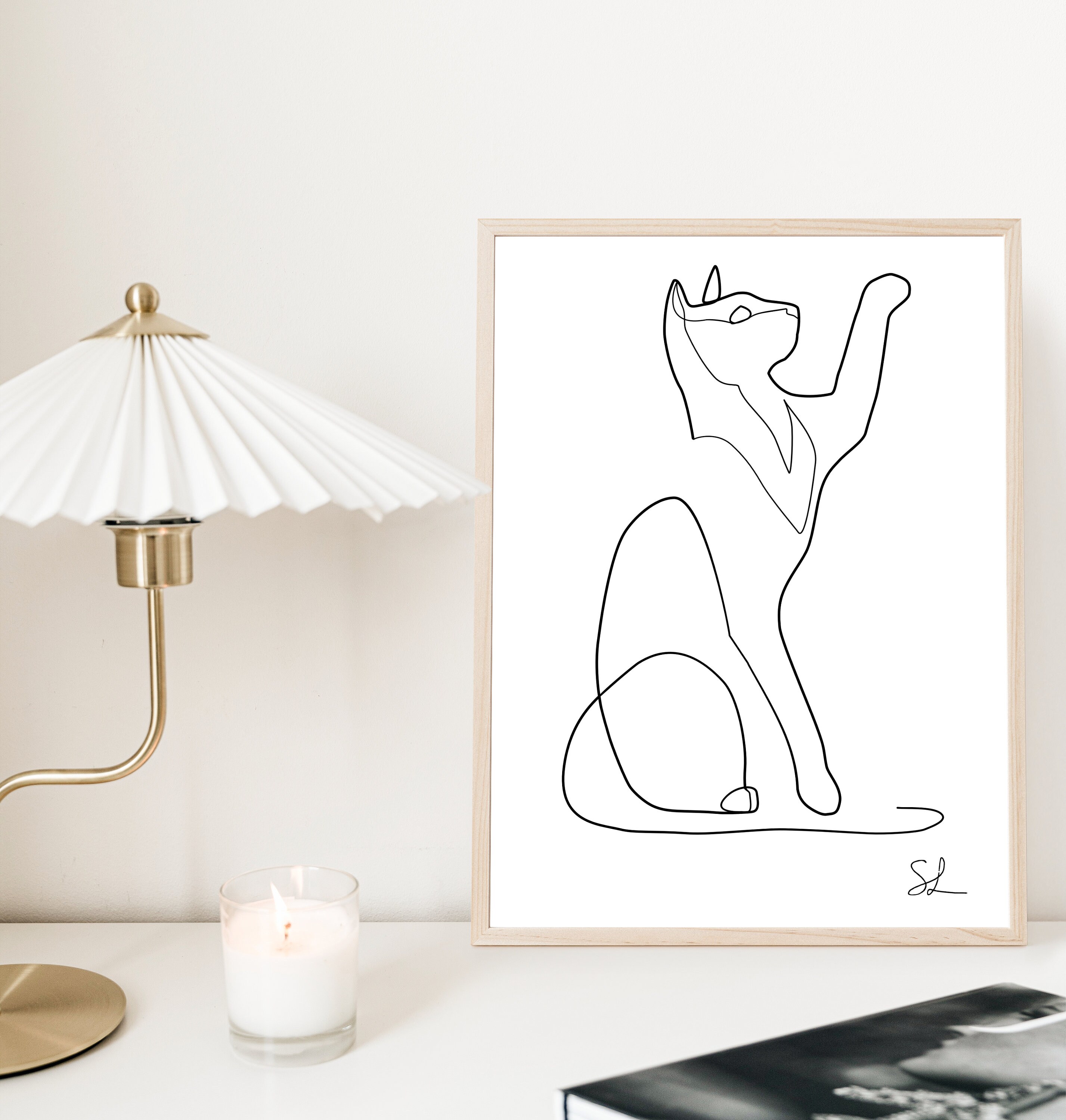 Printable Minimalist Playing Cat One Line Minimalist Art Print, Clip ...