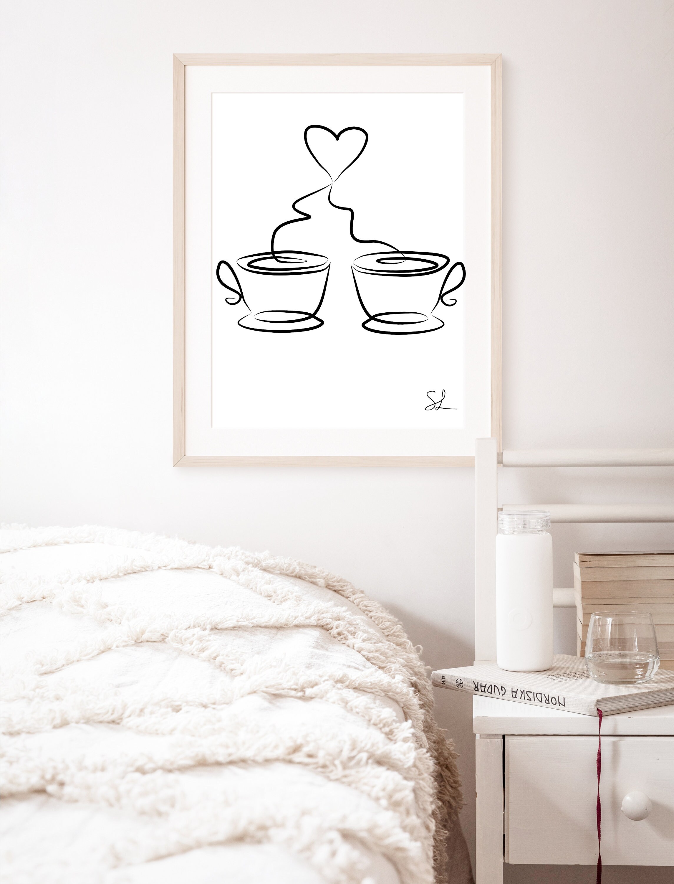 Coffee Cups Line Art Print, Coffee Lover Wall Art, Coffee One Line ...