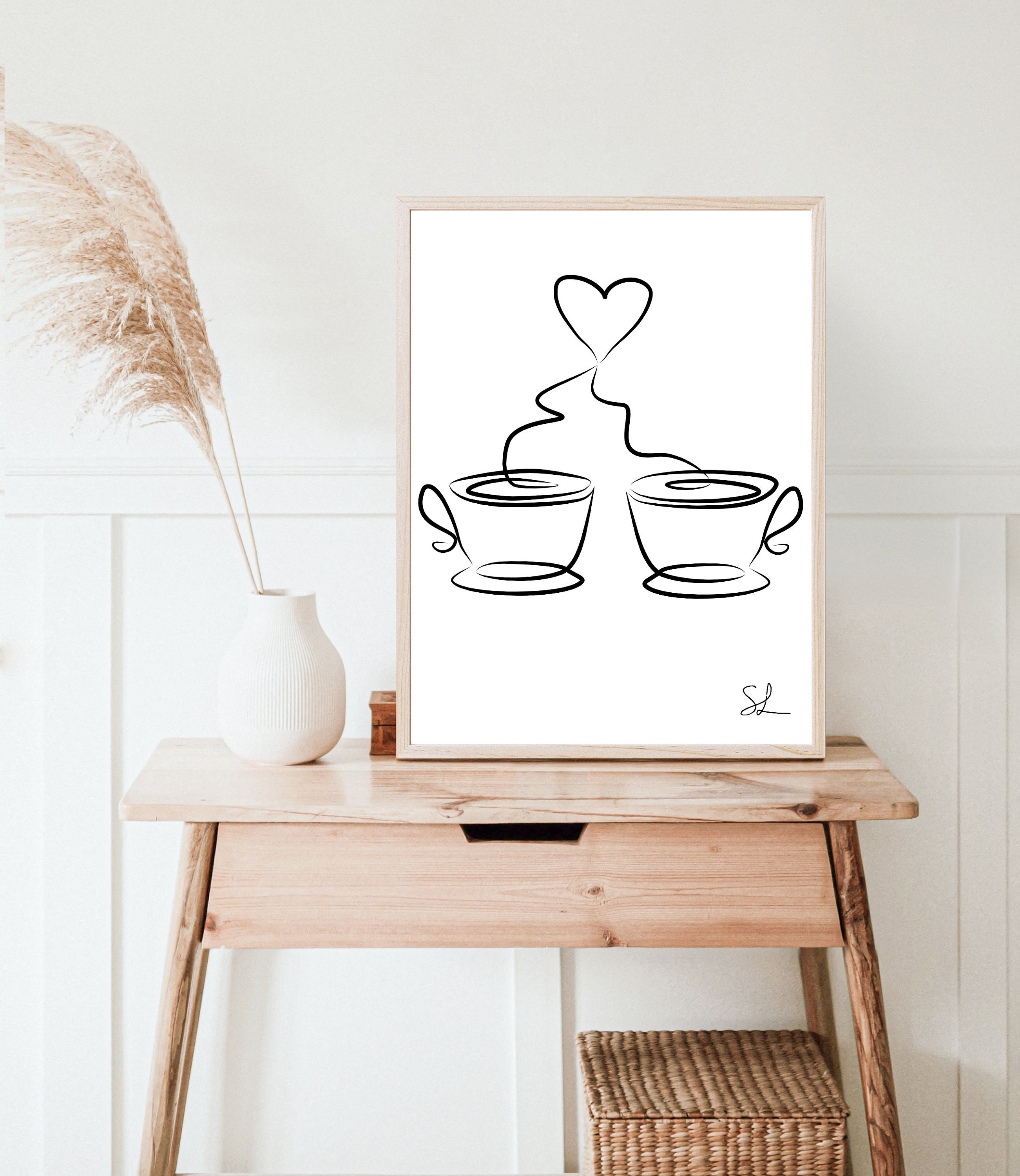 Coffee Cups Line Art Print Coffee Lover Wall Art Coffee One - Etsy