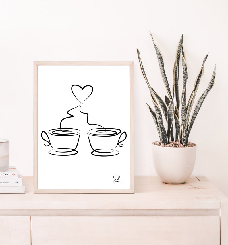 Coffee Cups Line Art Print, Coffee Lover Wall Art, Coffee One Line ...