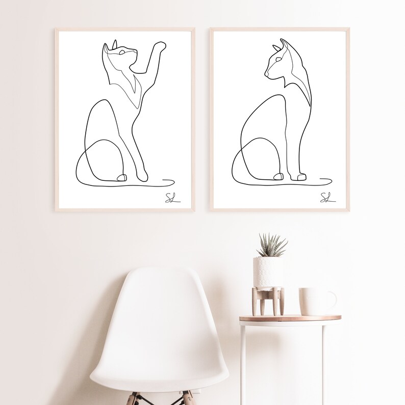 Set of Two Printable Cats Line Art Print Cat Drawing Poster - Etsy