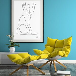 Printable Minimalist Playing Cat One Line Art Print | Etsy
