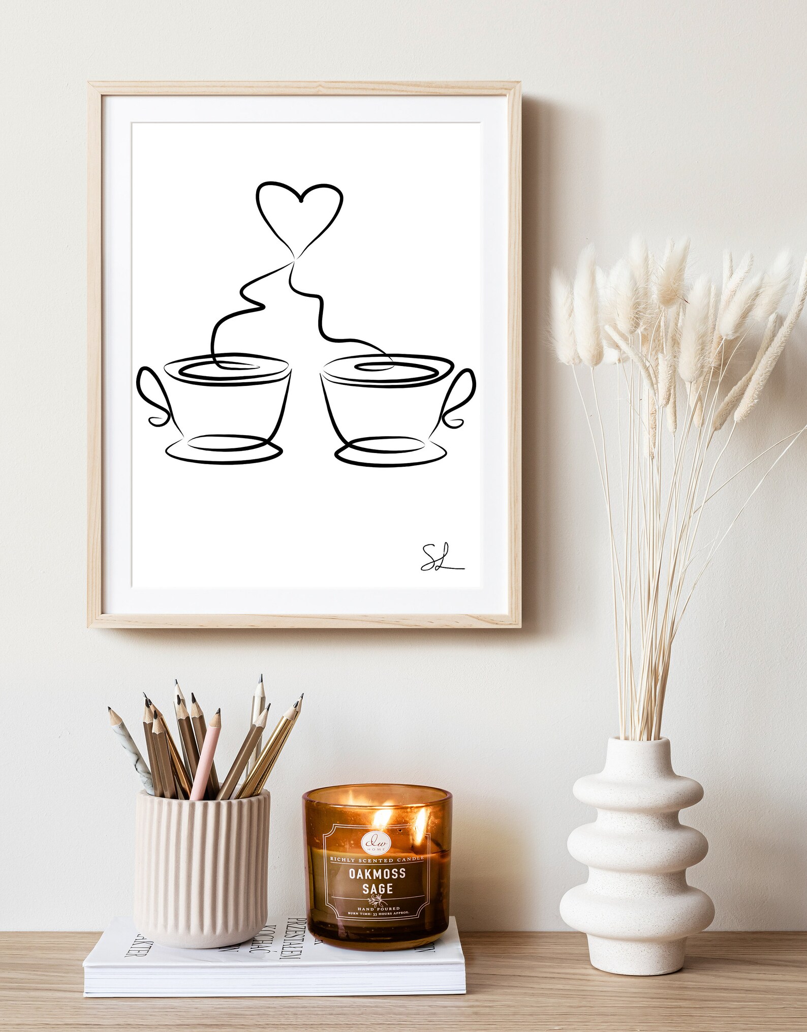 Coffee Cups Line Art Print, Coffee Lover Wall Art, Coffee One Line ...