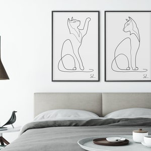 Printable Minimalist Playing Cat One Line Art Print | Etsy