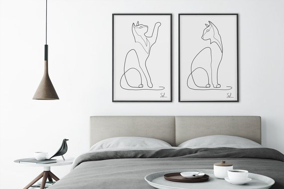 Set of Two Printable Cats Line Art Print Cat Drawing Poster | Etsy