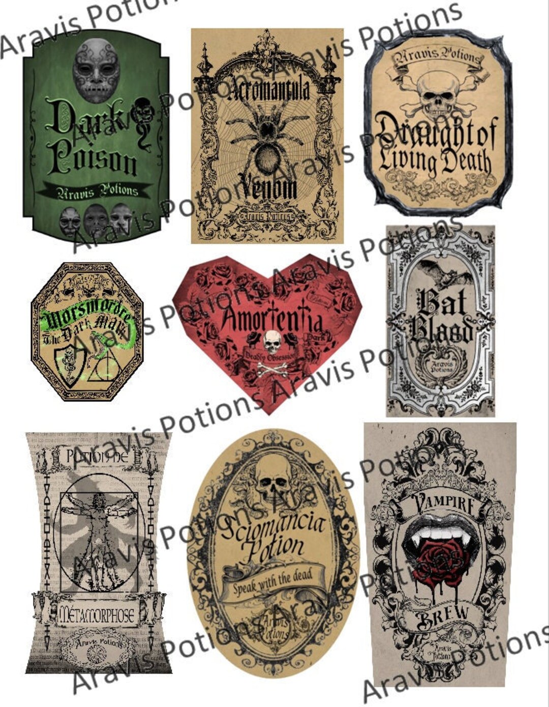 Dark Labels, Decorative Labels for Bottles Potion Stickers Scrapbooking ...