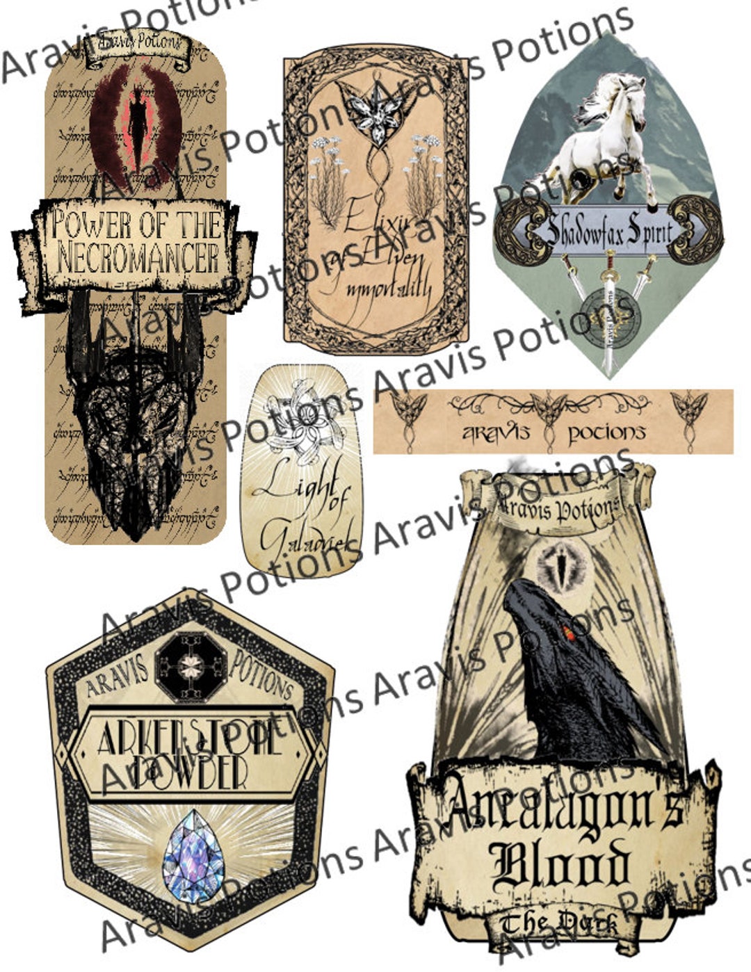 LOTR, Middle Earth Labels, Decorative Labels for Bottles Potion ...