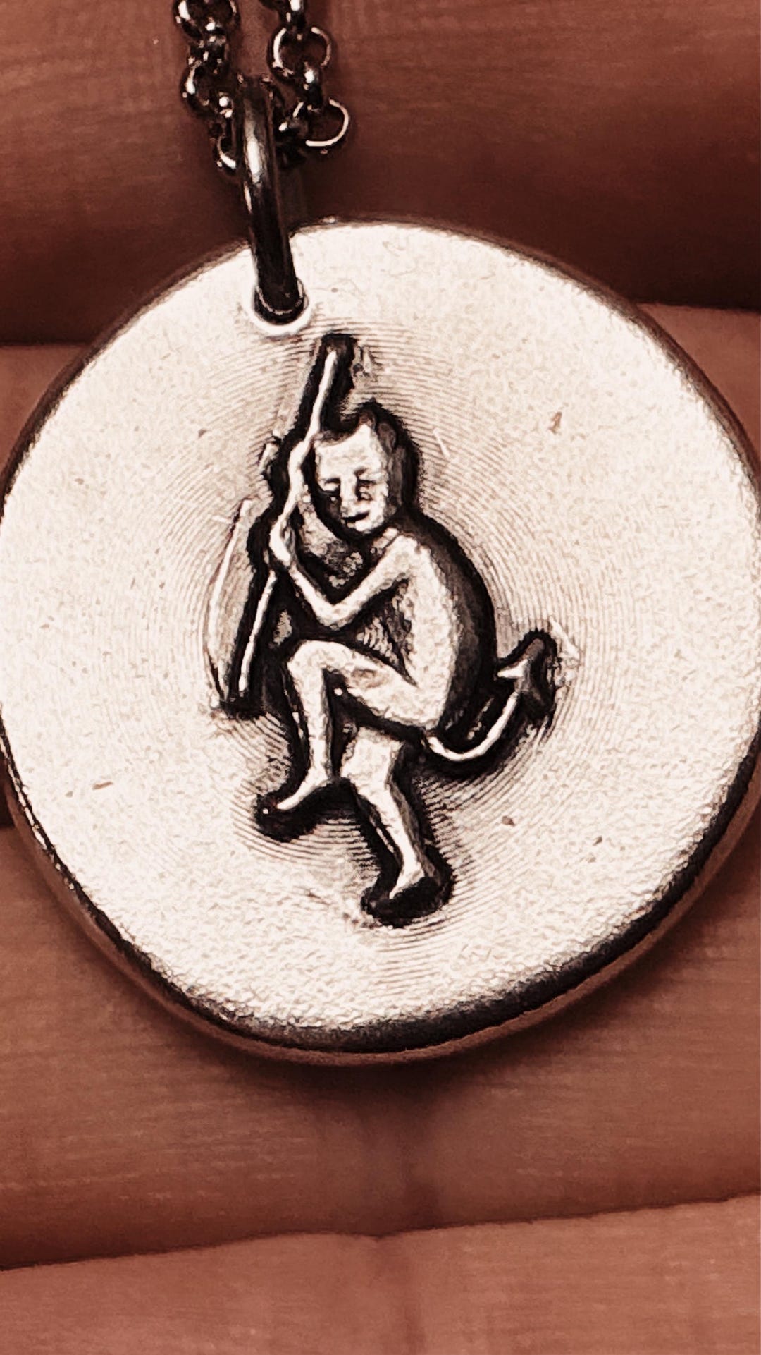 Pewter Dancing Imp Pendant. Custom Hand Pressed Pewter Medieval Pebble ...