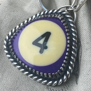 Number 4 Pool Ball Heart Reclaimed Pendant. Handmade Sterling Silver ...