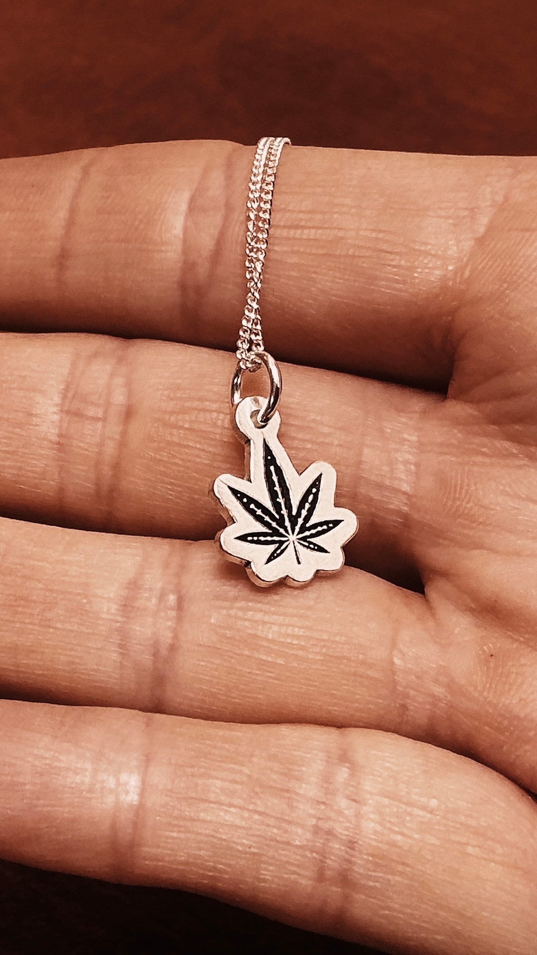 Cannabis Leaf Sterling Silver Traditional Tattoo Necklace. Handmade ...