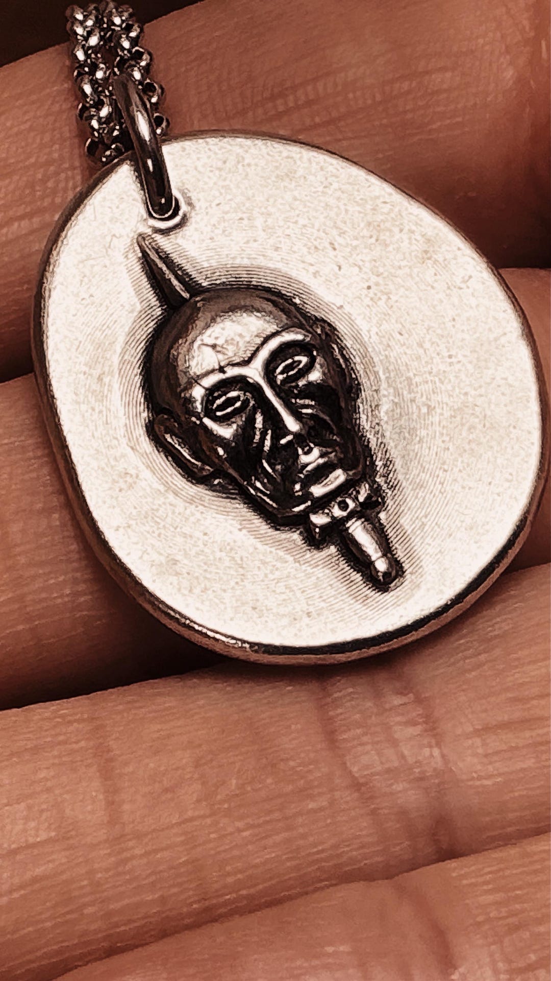 Pewter Impaled Head Pendant. Hand Pressed Zombie Pewter Pebble Pendant ...