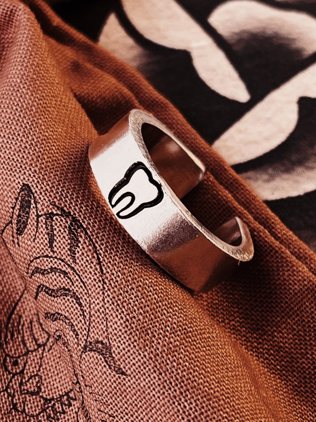 Personalised Tooth Hand Stamped Adjustable Ring. Cool Ring Push Present ...