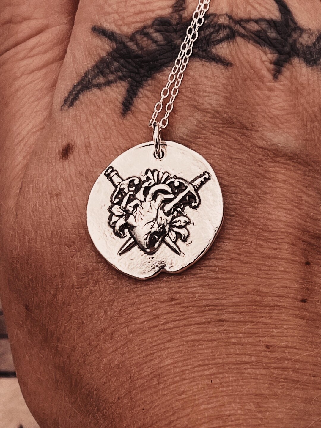 Dagger Heart Wax Seal Sterling Silver Necklace. Rustic Medieval ...