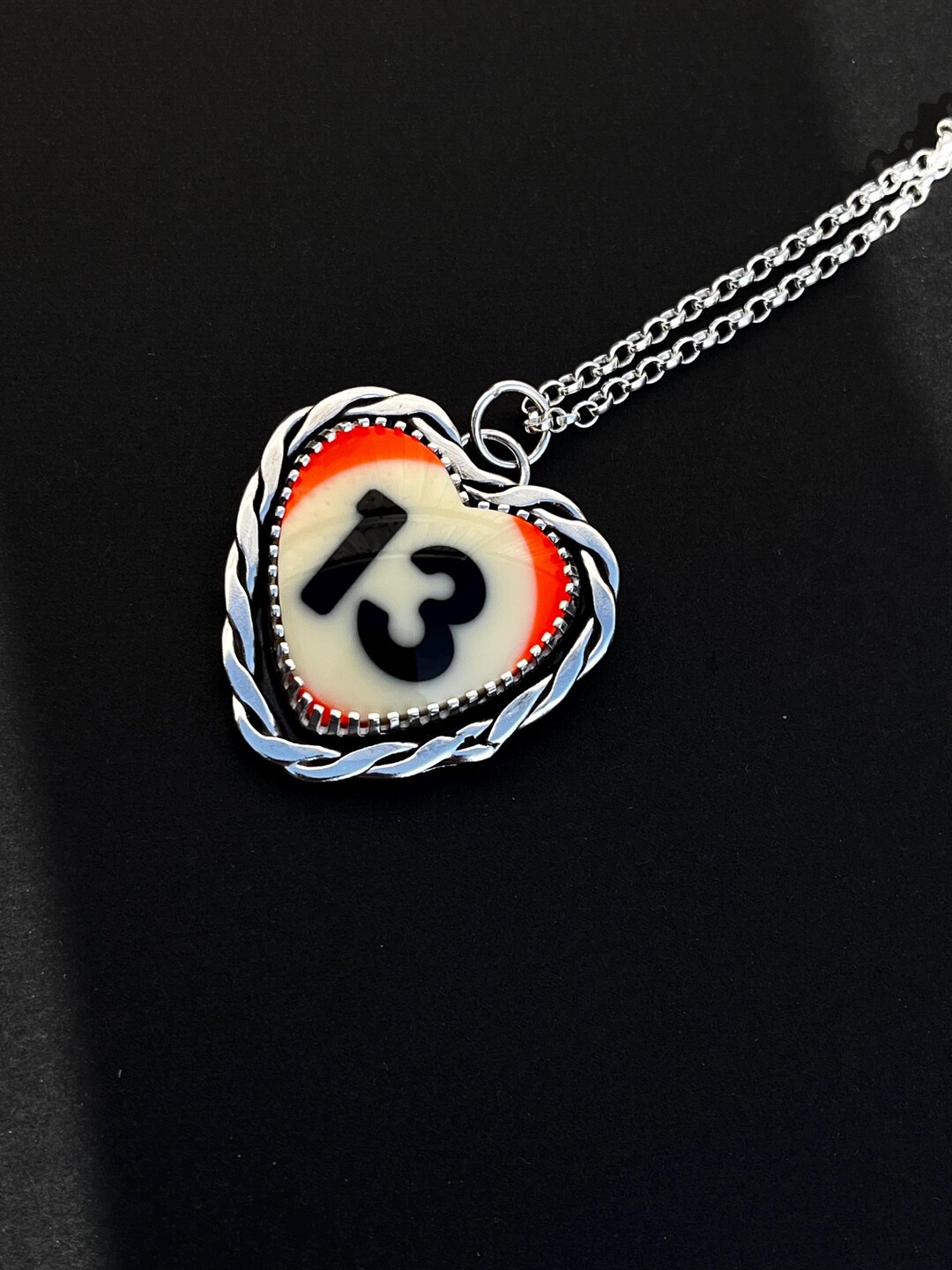 Heart Lucky 13 Ball Reclaimed Pool Ball Pendant. Handmade Sterling ...