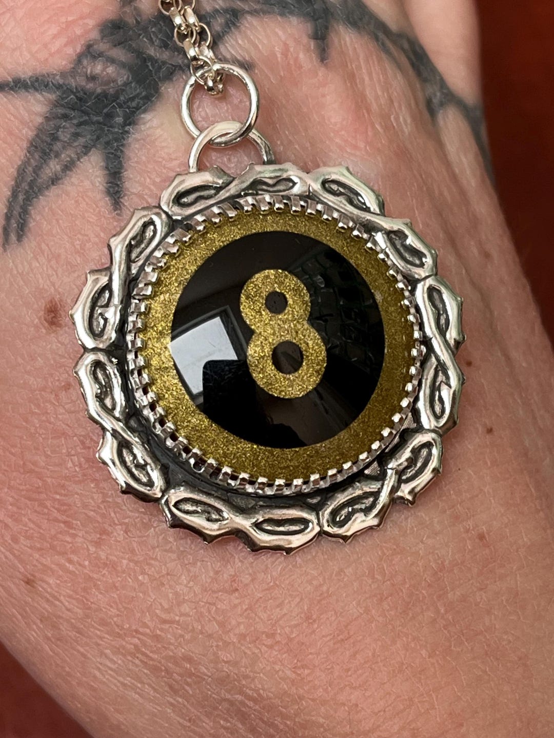 Silver Lucky 8 Ball Reclaimed Pool Ball Pendant. Handmade Sterling ...