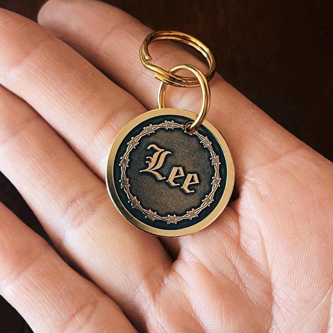 Barbed Wire Brass Pet Tag. Personalised Gothic Dog Tag. Alt Pet Cat ID ...