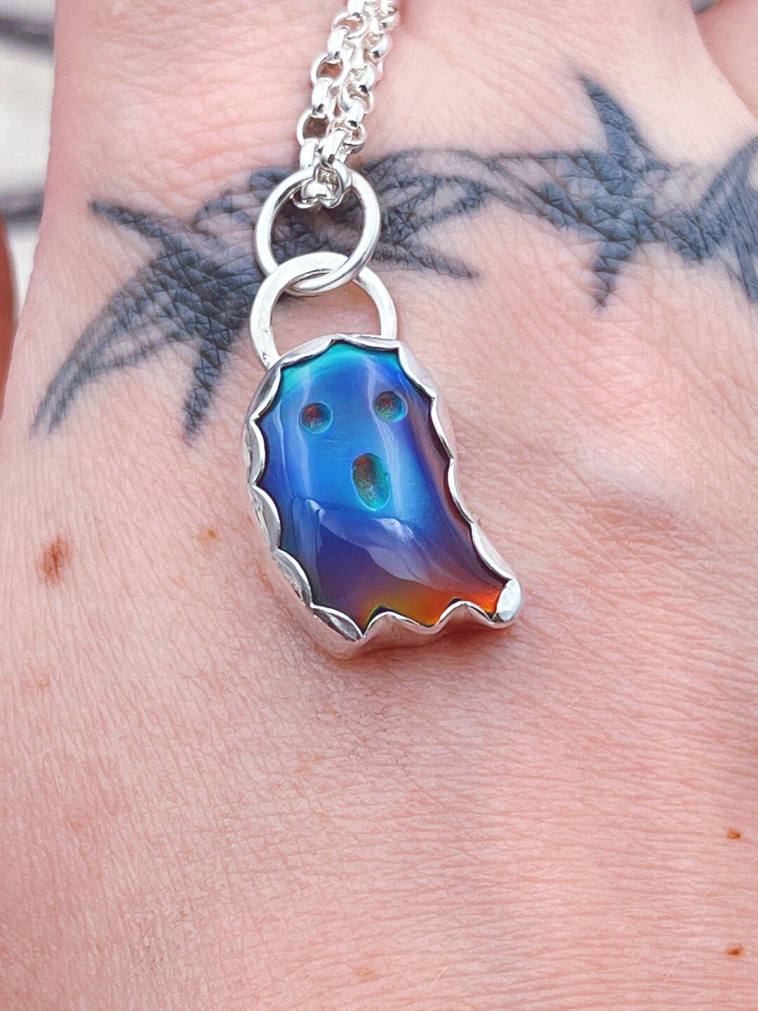 Halloween Ghost Sterling Silver Rainbow Aurora Opal Necklace. Spooky ...