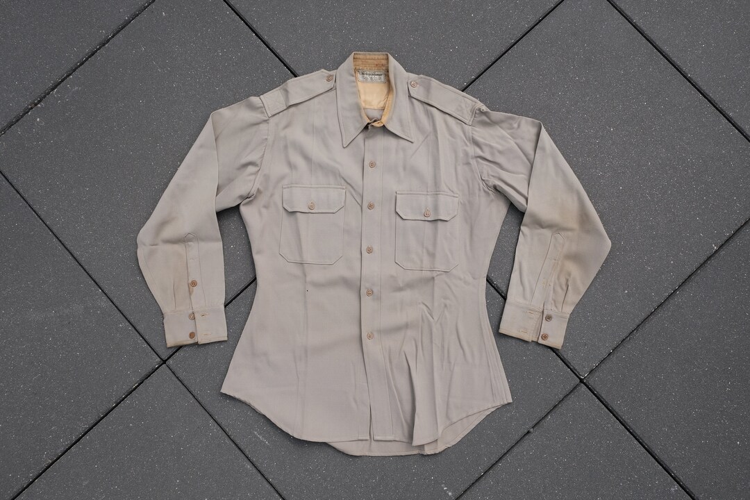 50s Harry Hyman Khaki Wool Military Tailored Button up Shirt - Etsy