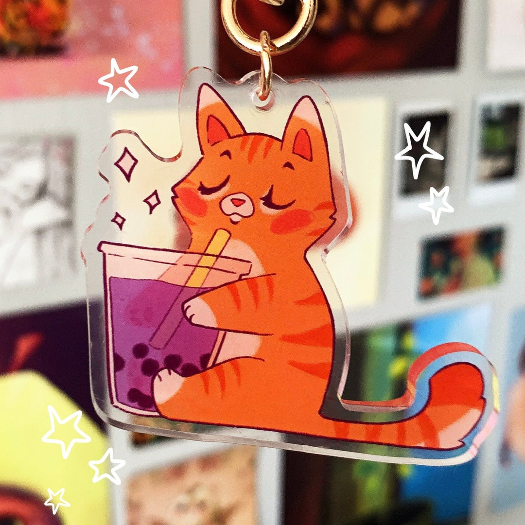 Orange Kitty Clear Acrylic Keychain/ Cute Keychain - Etsy