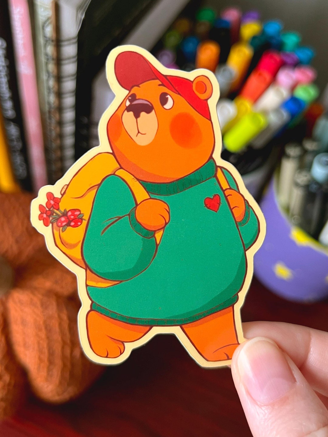 Hiking Bear Glossy Vinyl Sticker, Laptop Decal - Etsy
