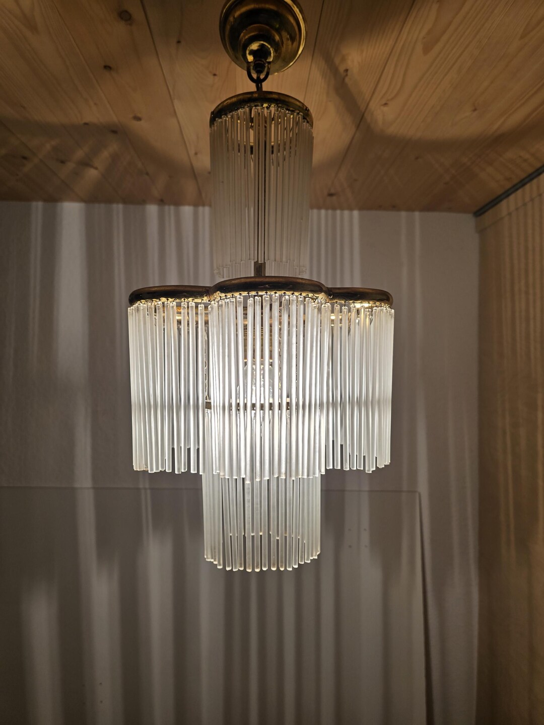 Vintage Glass Rod Chandelier,elegant Mid, Century Pendant Light, Art ...