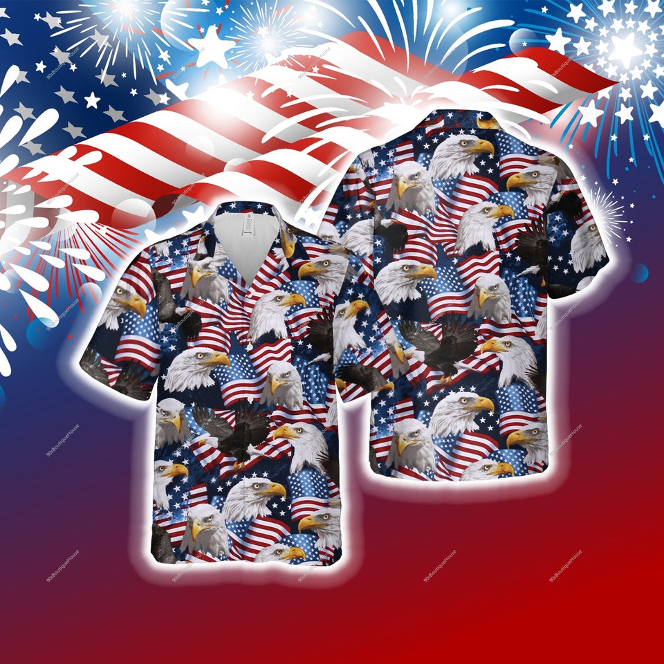 American Patriotic Eagle Hawaiian Shirt,US Flag Hawaiian Shirt For Men ...
