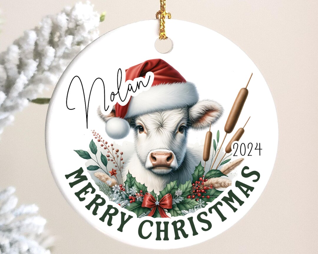 White Custom Cow Ornament, Dairy Cow, Jersey Cow, Farmhouse Christmas ...