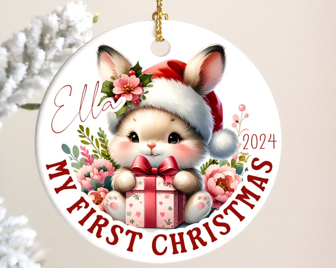 Bunny Rabbit Christmas Ornament for Baby Girl, Baby's 1st, Custom ...