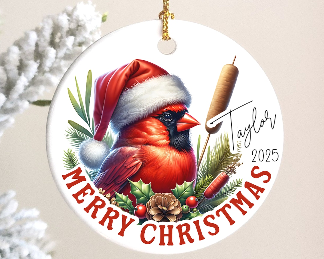 Red Bird Cardinal Ornament, Personalized Cardinal Christmas Ornament ...