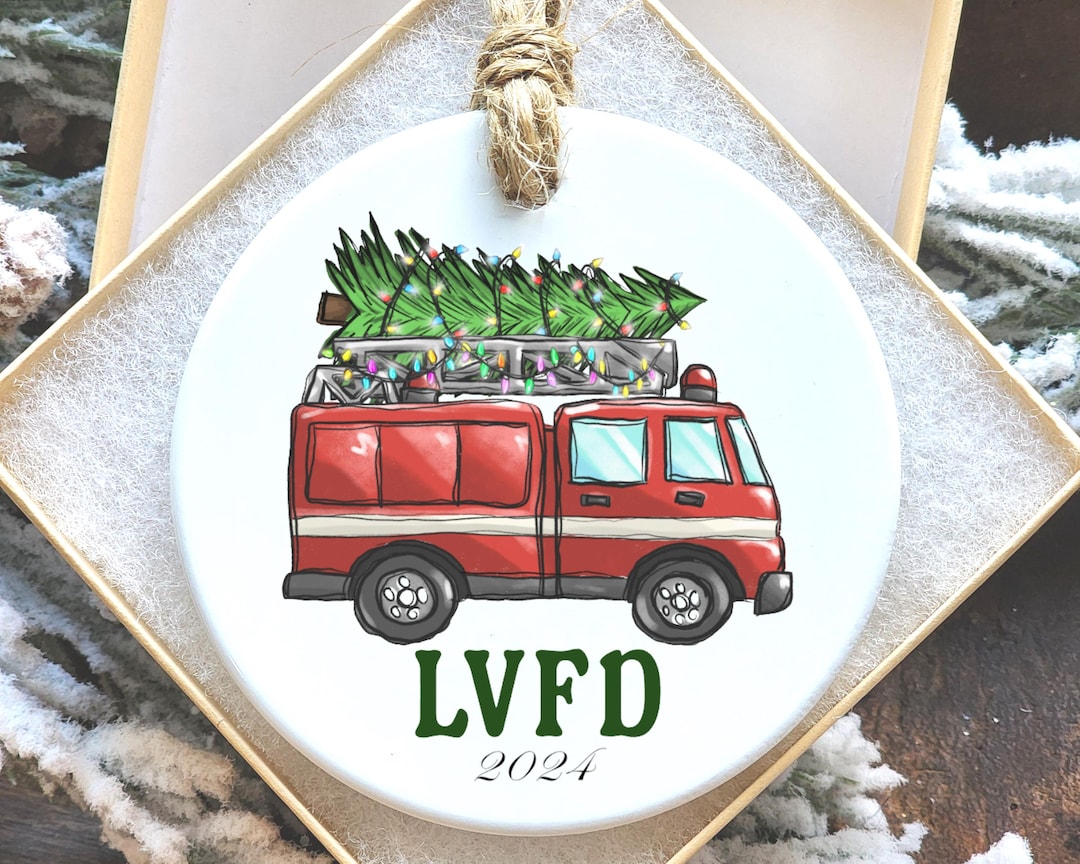 Firetruck Christmas Ornament Personalized Xmas Ornament for Firefighter ...