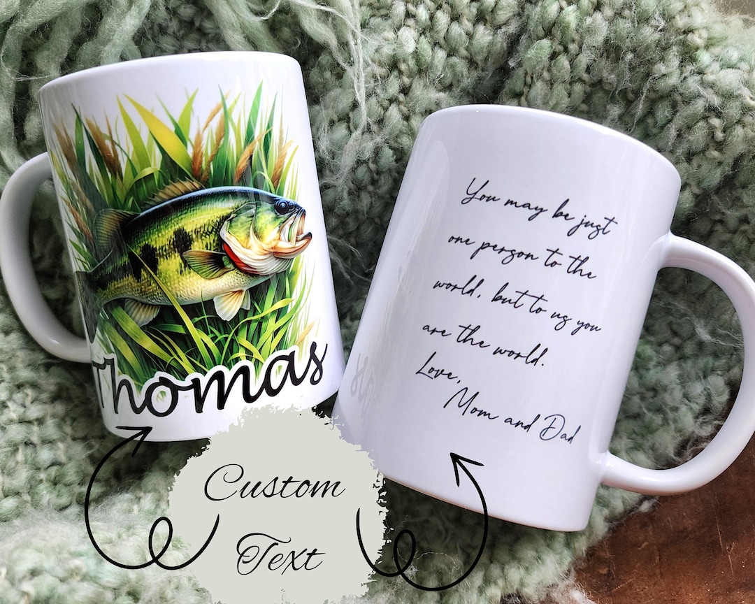 Custom Fishing Coffee Cup, 15 Oz, Personalized Bass Fish Mug, Gift for ...