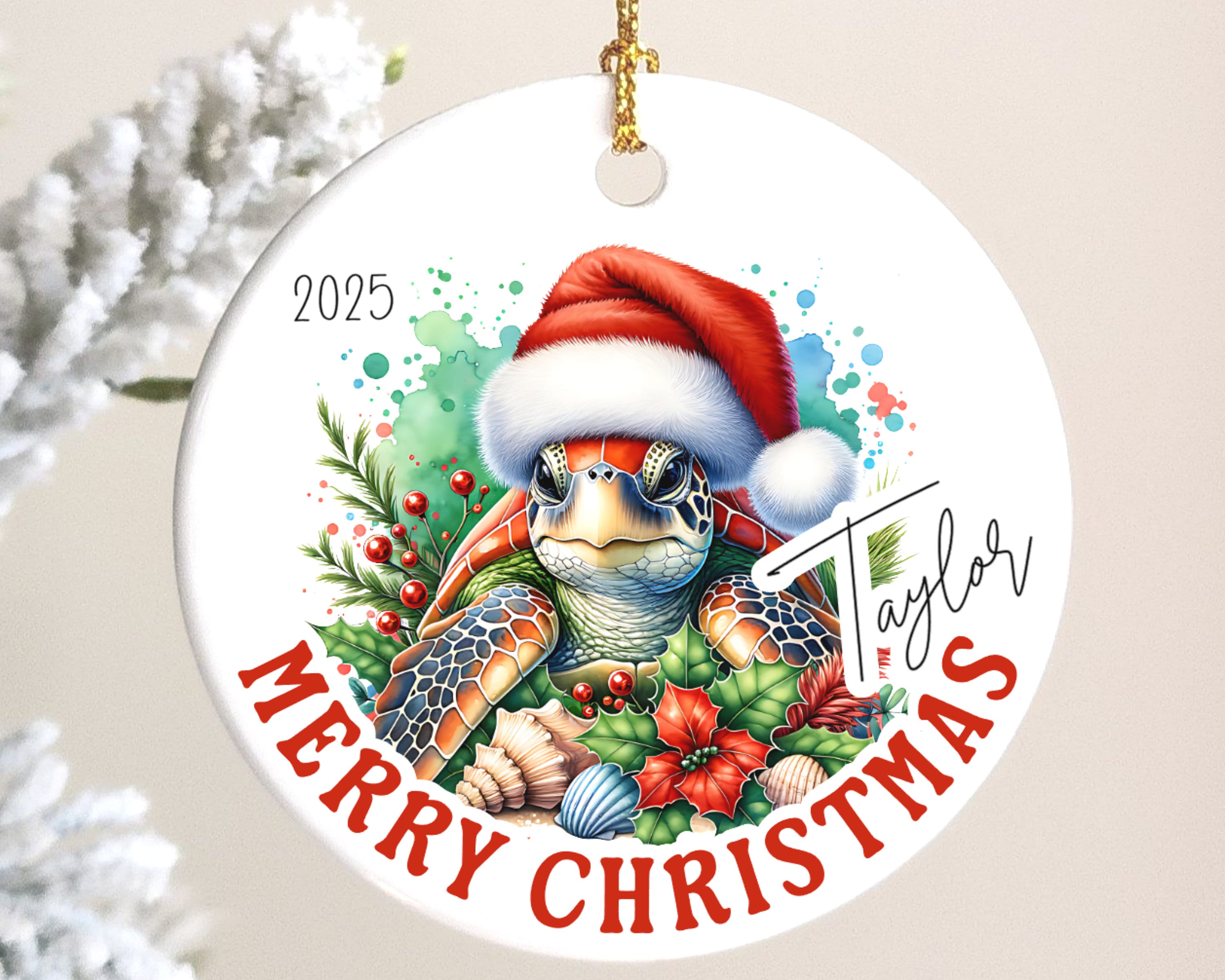 Personalized Sea Turtle Ornament, Customizable, Merry Christmas, Gift ...