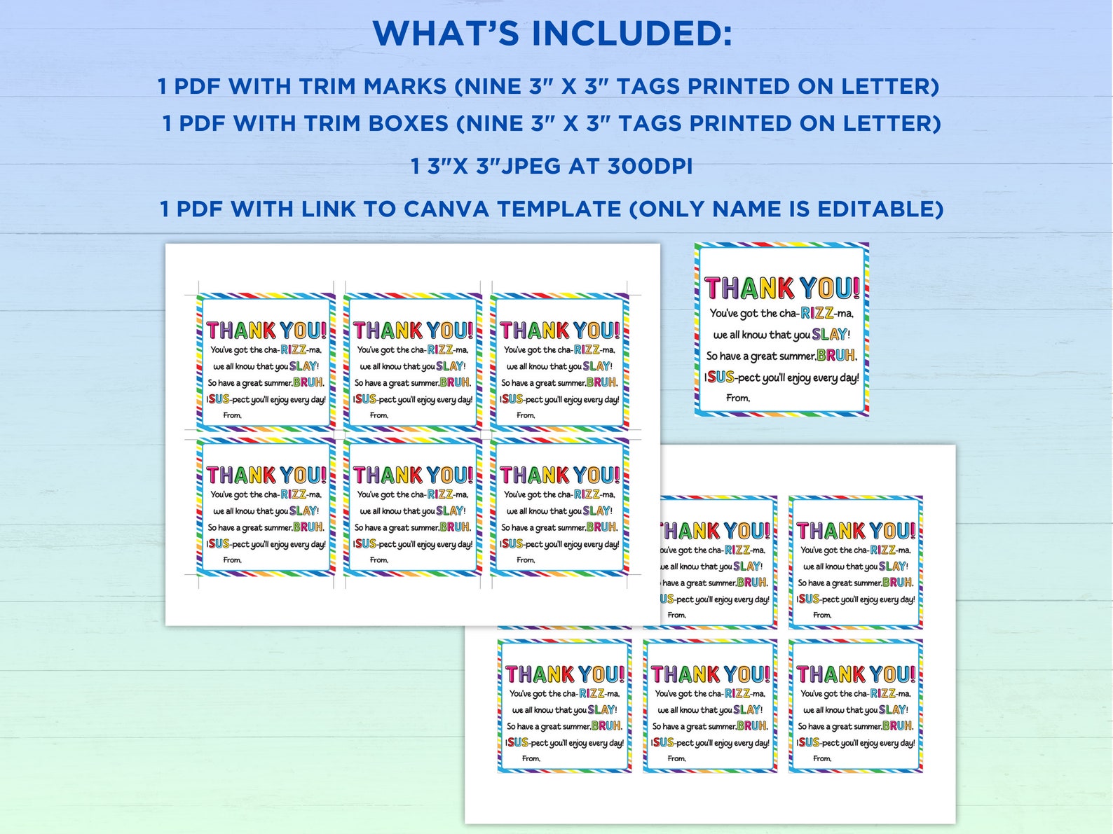 Funny Teacher Appreciation Thank You Tags, Printable Gift Tags ...