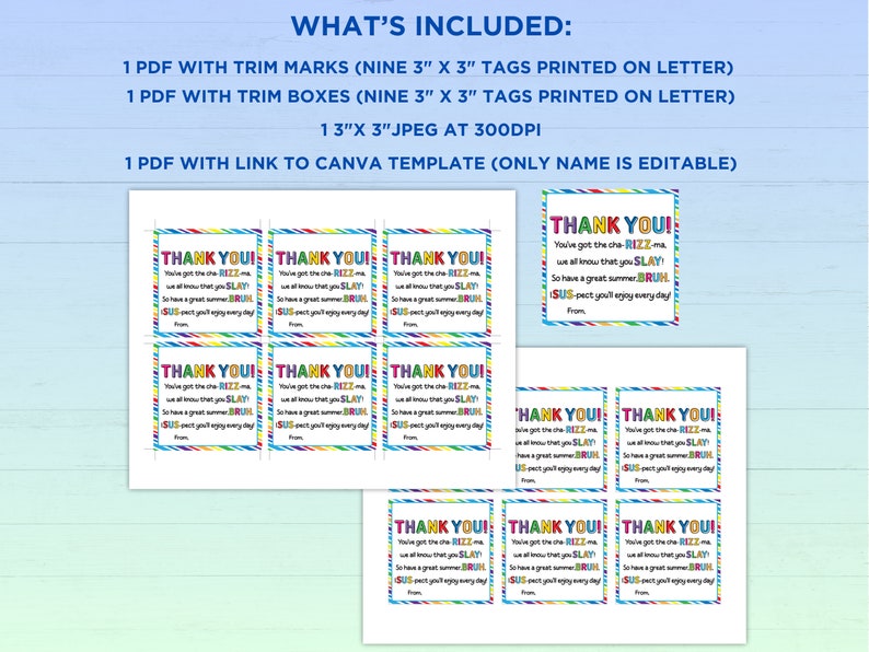 Funny Teacher Appreciation Thank You Tags, Printable Gift Tags, Editable Template, Personalized ...