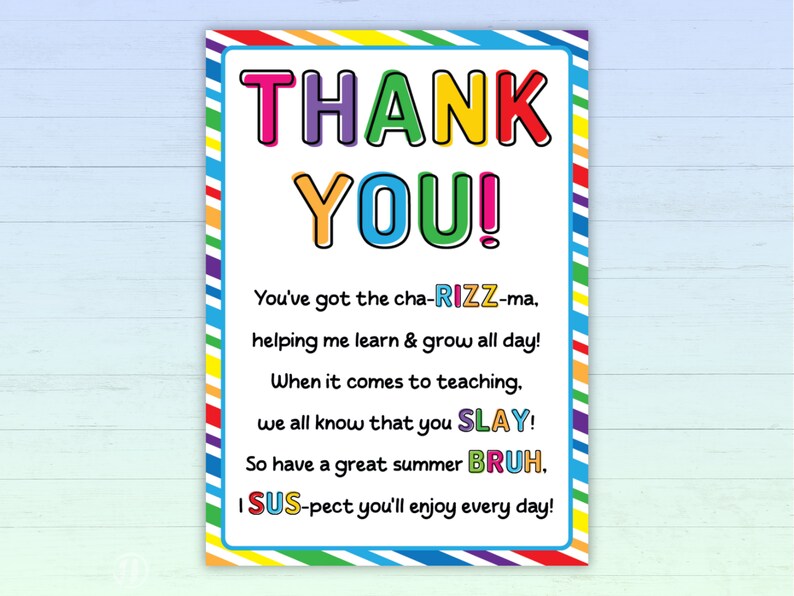 Funny Teacher Appreciation Printable 5x7 Card, Teacher Thank You Card ...