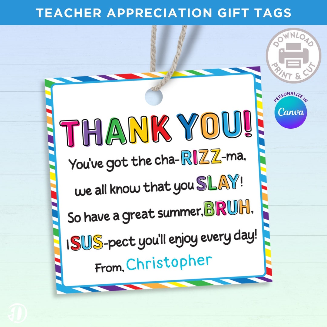 Funny Teacher Appreciation Thank You Tags, Printable Gift Tags ...