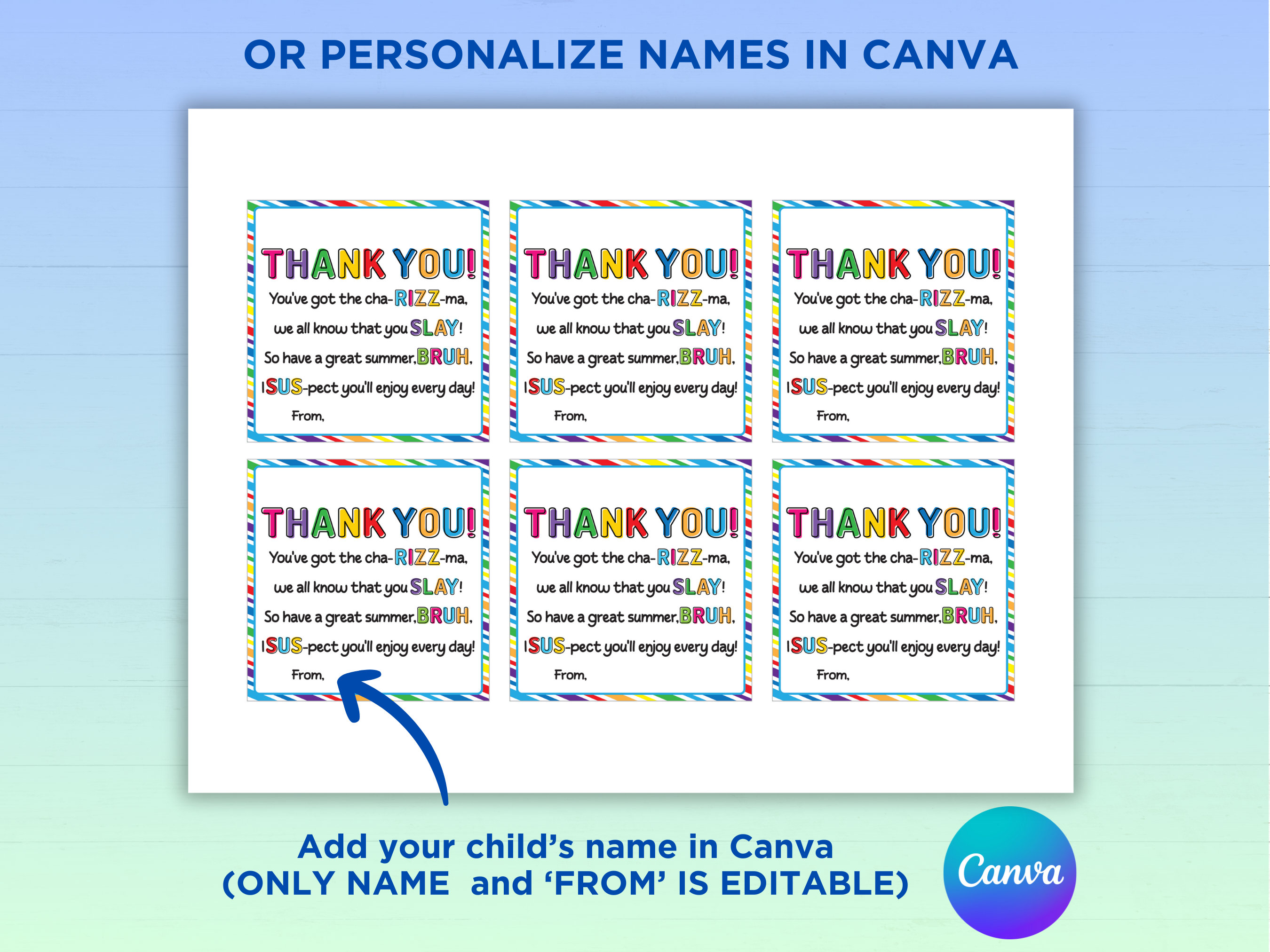 Funny Teacher Appreciation Gift Tags: Slang Poem (printable, Editable ...