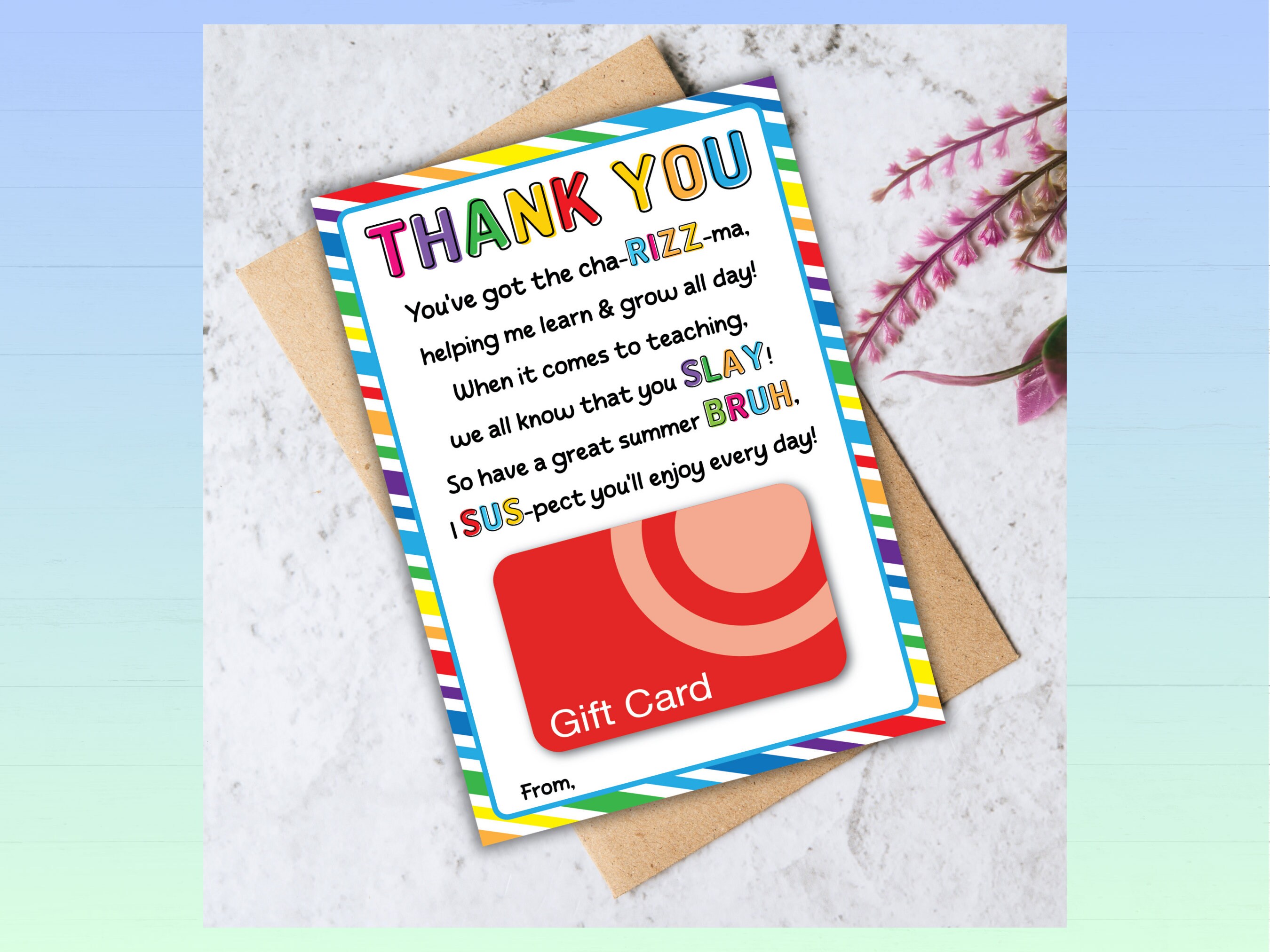 Funny Teacher Appreciation Gift Card Holder, Printable 5x7 Thank You ...