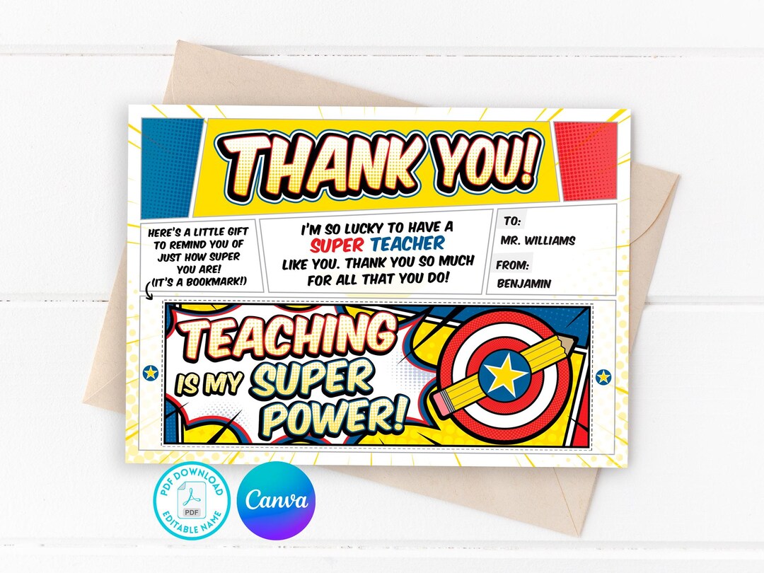 Super Teacher Thank You Card & Printable Bookmark! Super Teacher ...