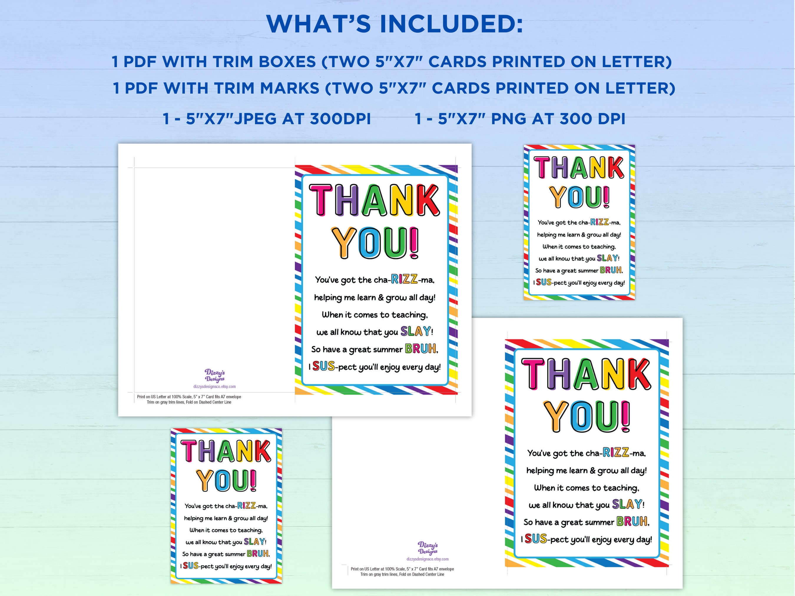 Funny Teacher Appreciation Printable 5x7 Card, Teacher Thank You Card ...