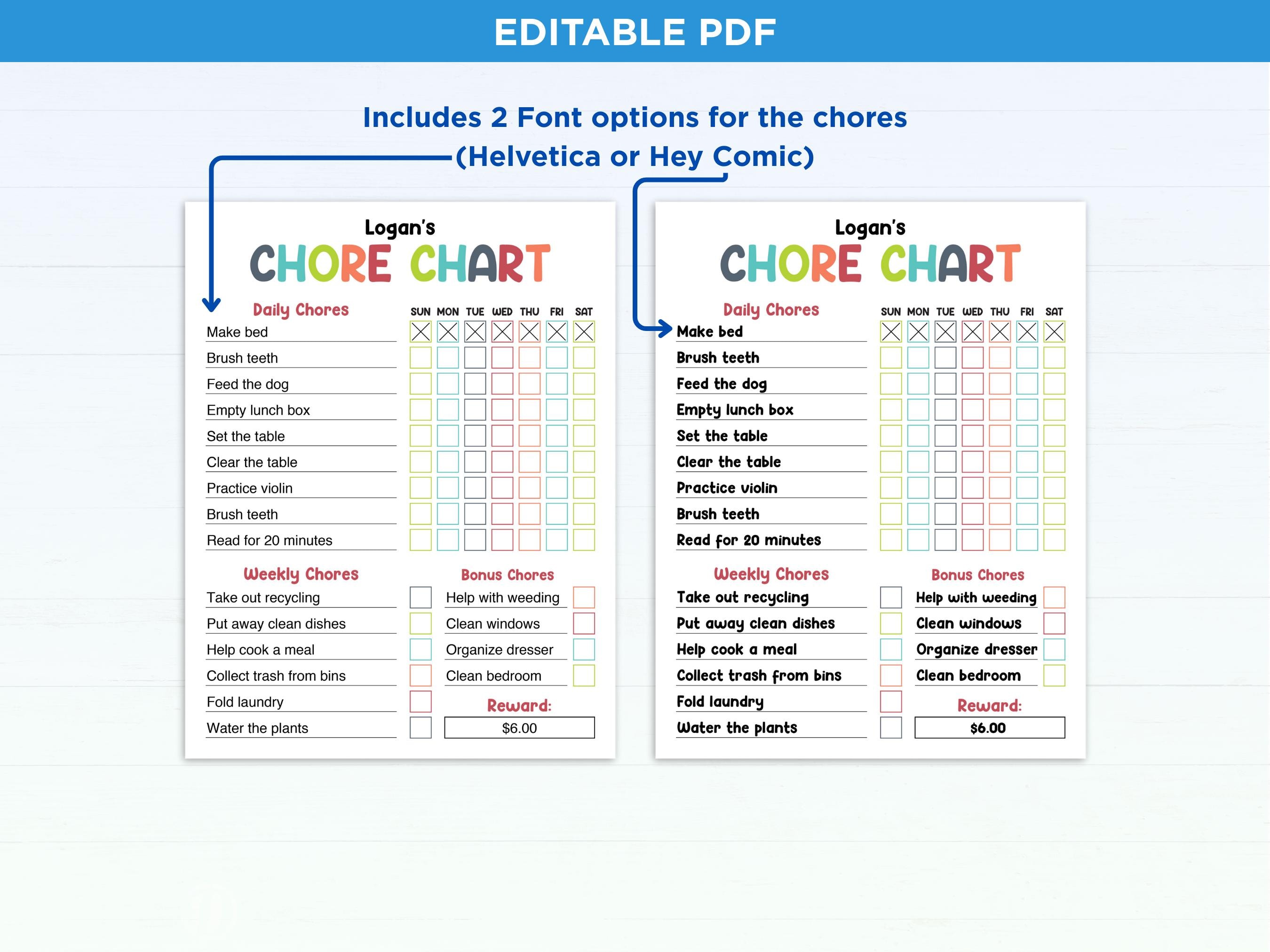 Editable Kids Daily Chore Chart, Printable Cleaning Chart, Weekly ...