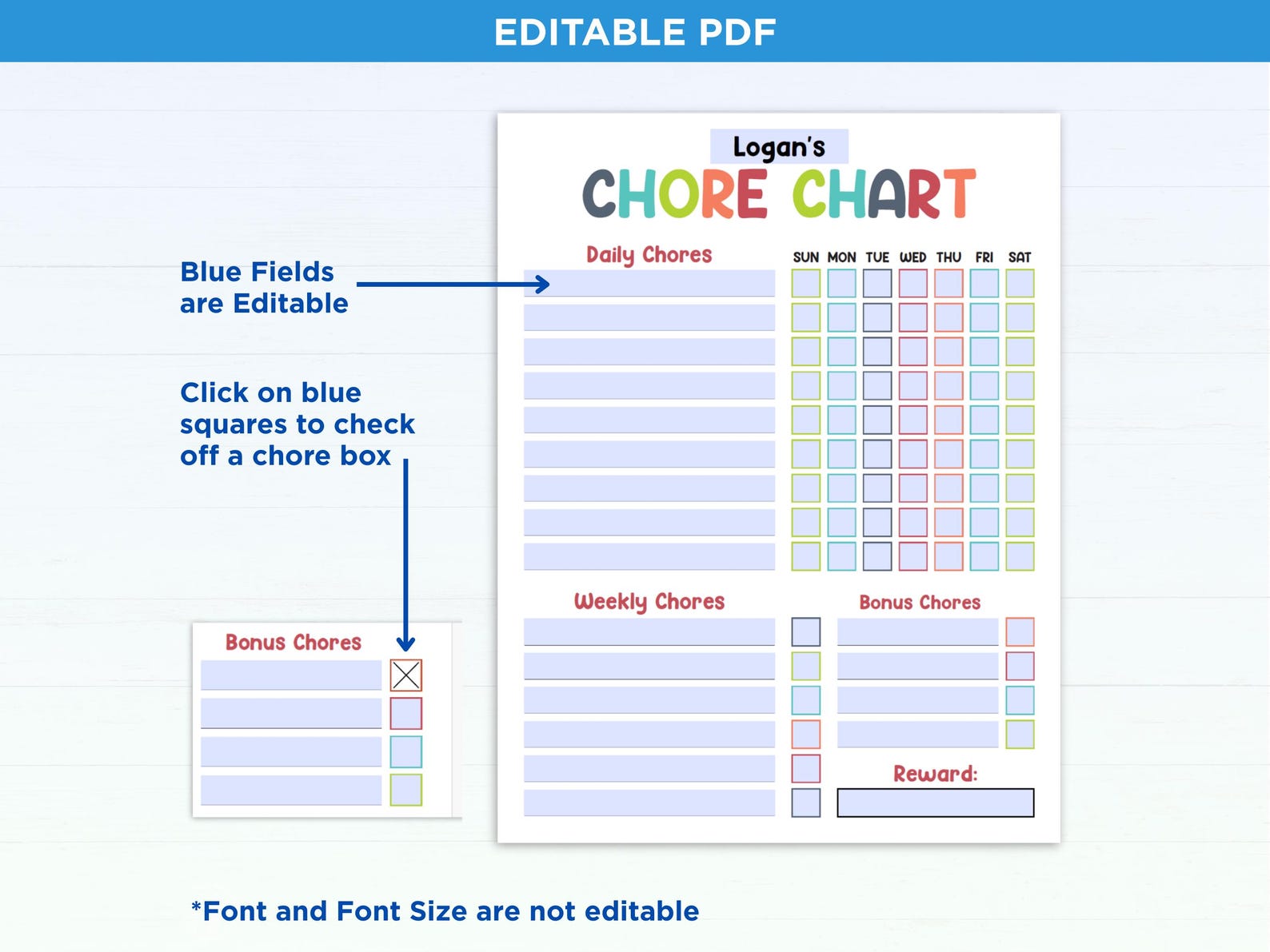 Editable Kids Daily Chore Chart, Printable Cleaning Chart, Weekly ...
