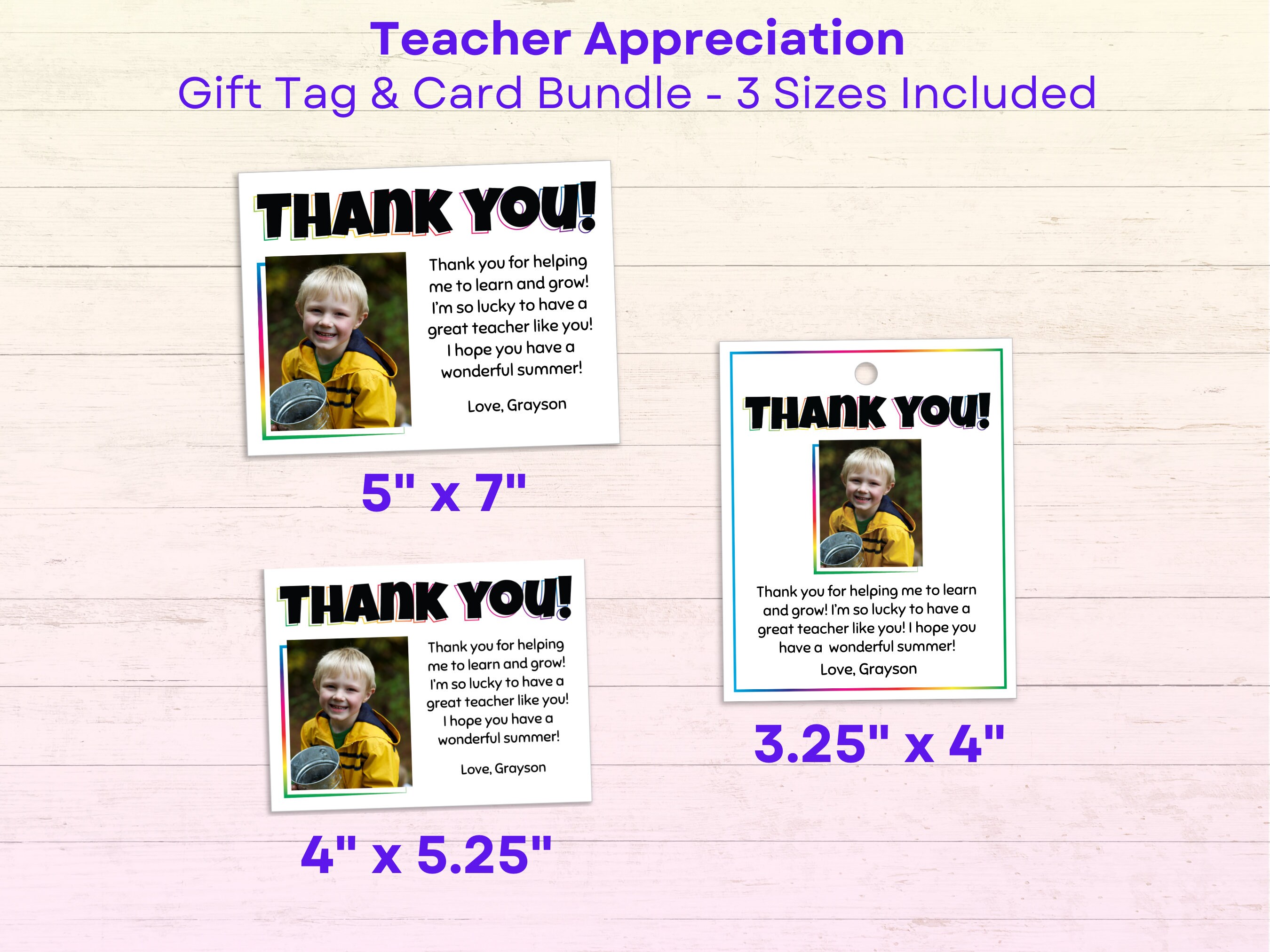 Editable Teacher Thank You Card: Photo Gift Tag Bundle (canva Template ...