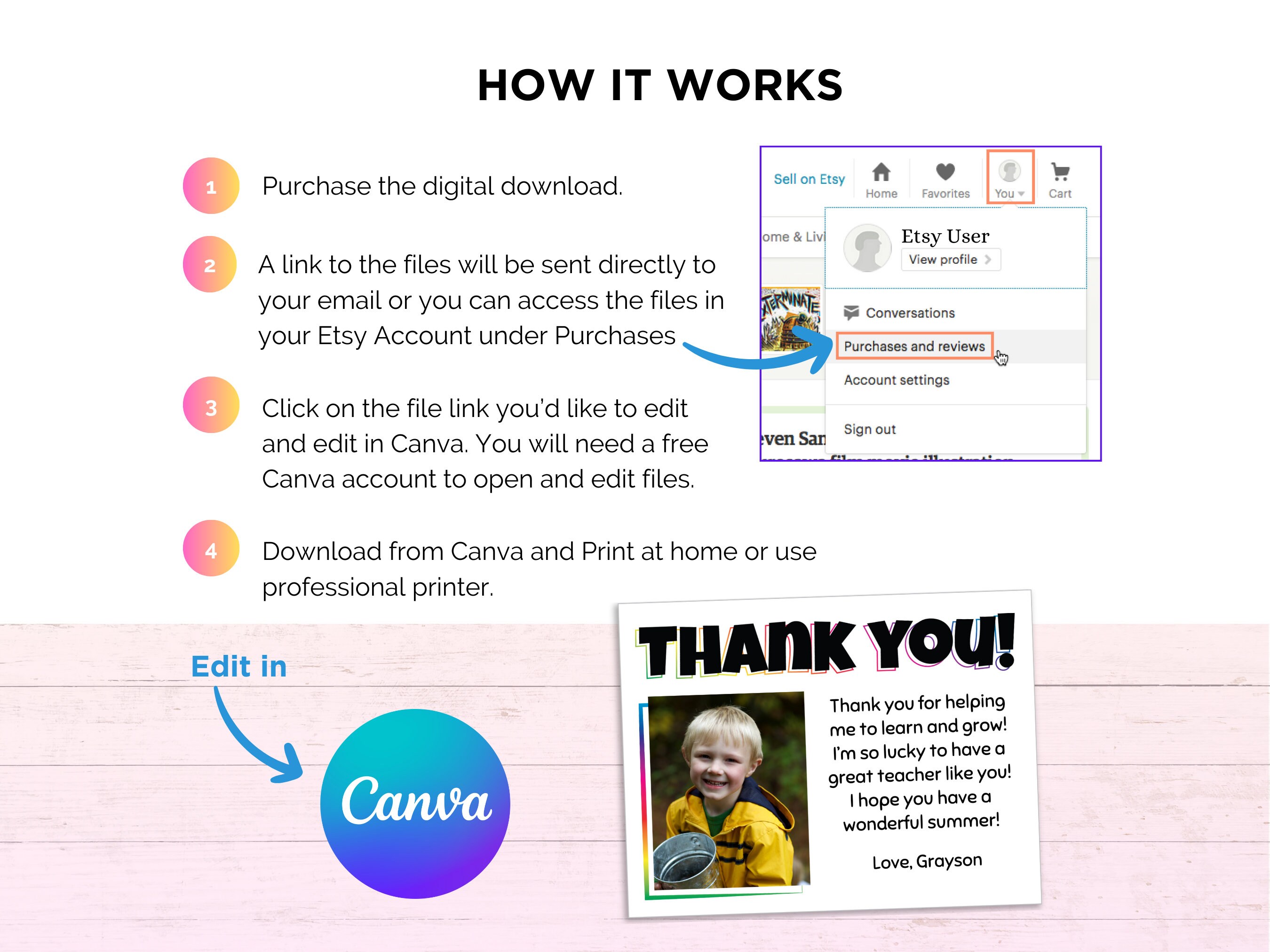 Editable Teacher Thank You Card: Photo Gift Tag Bundle (canva Template ...