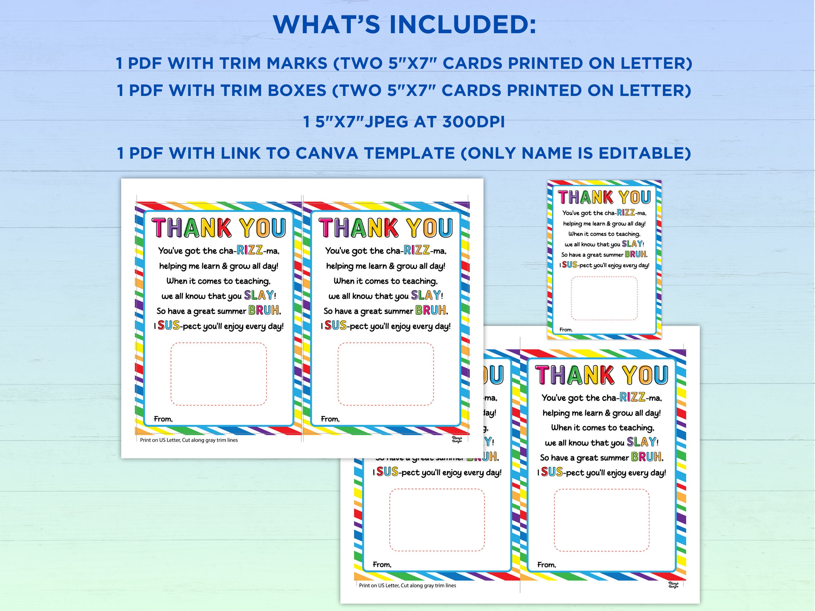 Funny Teacher Appreciation Gift Card Holder, Printable 5x7 Thank You ...