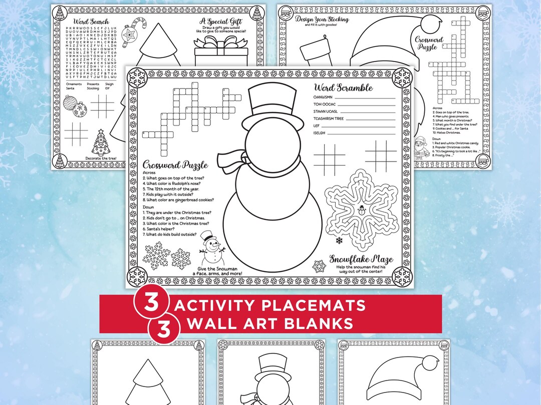 Christmas Activity Placemats & Character Wall Art Sheets for Kids ...