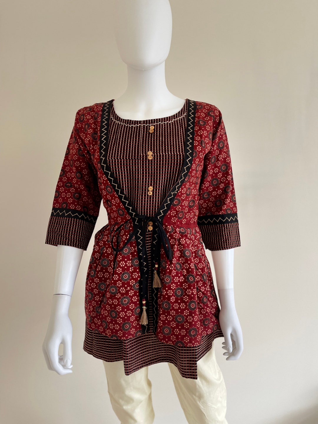 Maroon Block Print Peplum Tunic - Etsy