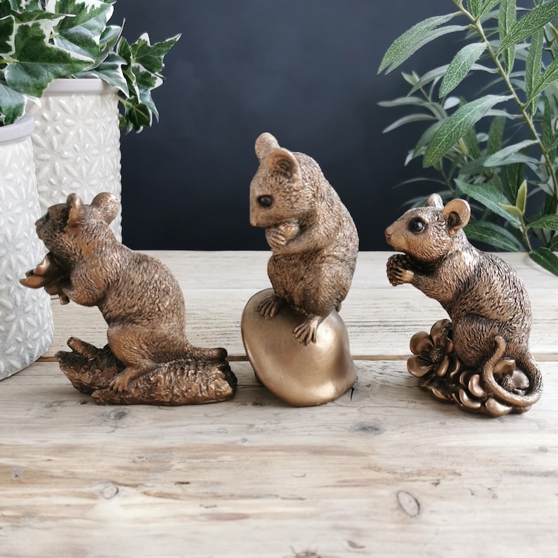 Bronze Effect Mouse Figurine, Small Ornament, Gifts for Home, 3 Designs ...