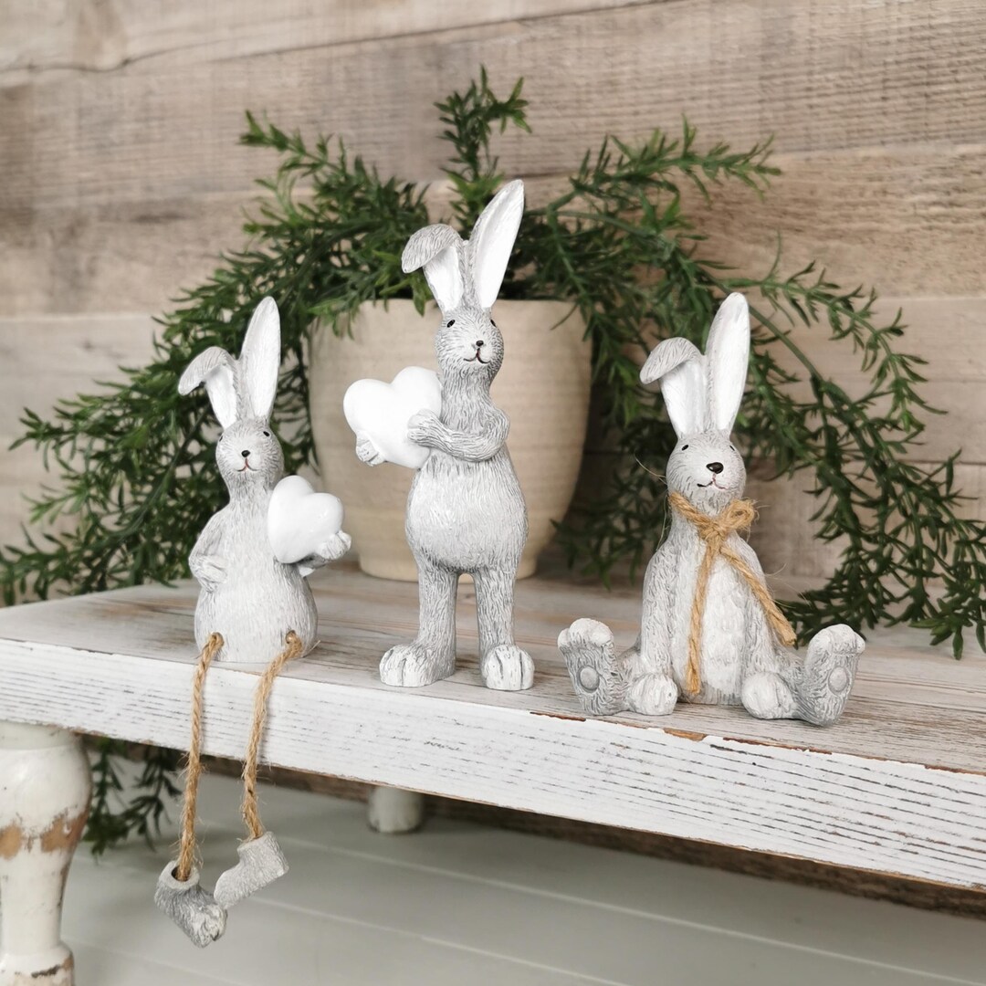 Grey Rabbit Ornaments, Shelf Sitters, Standing Rabbit, Three Designs to ...