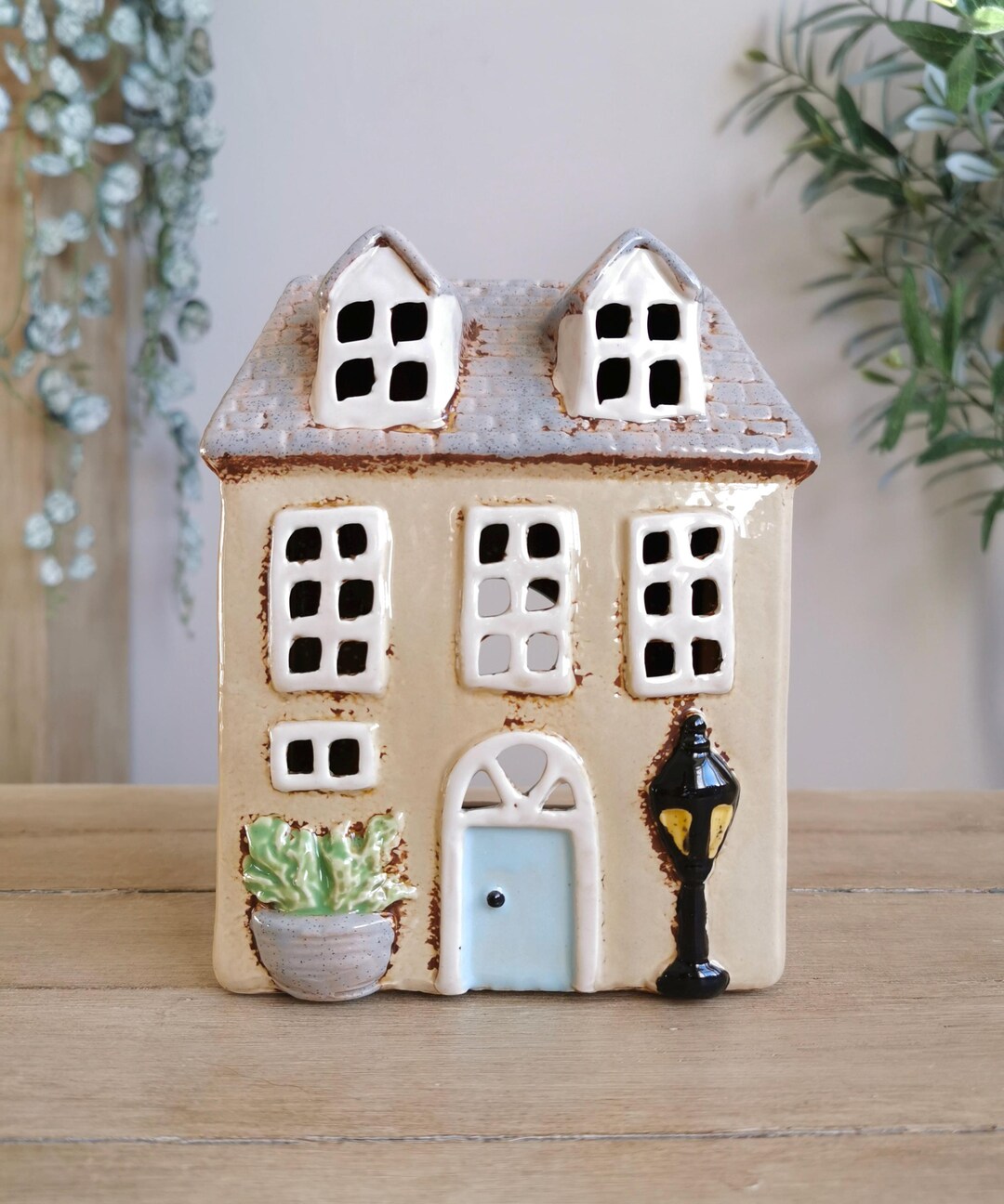 Cream Ceramic Cottage House Tealight Holder | Garden House Dormer - Etsy